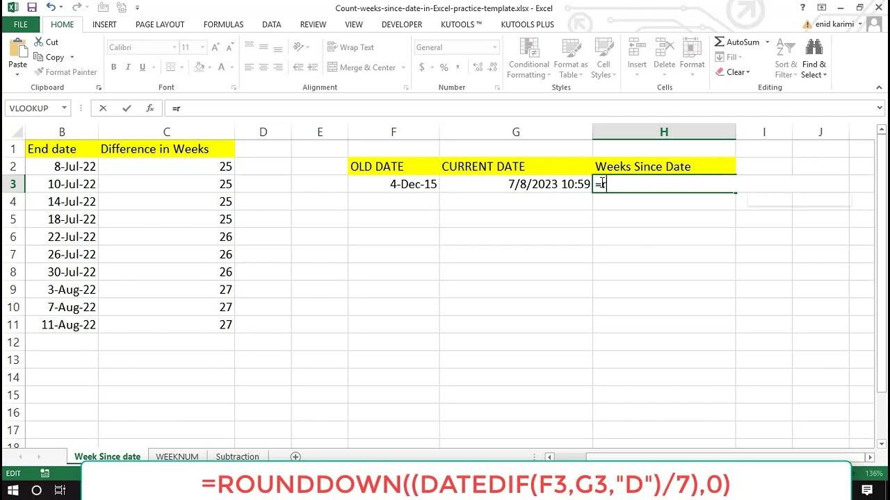 How To Count Weeks Since Date In Excel
