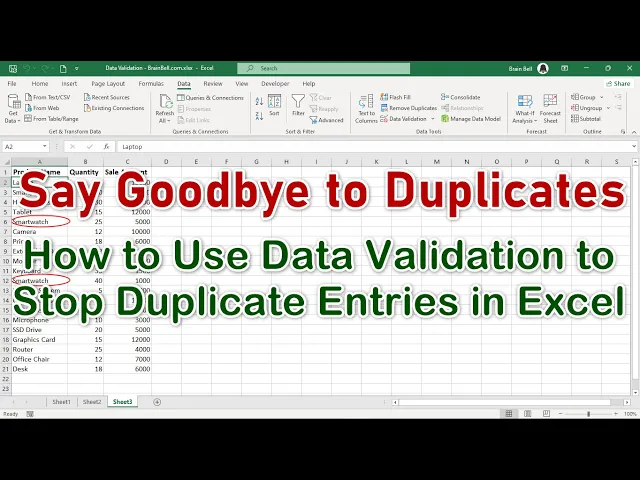 Prevent Duplicate Entries in a Cell Range in Excel